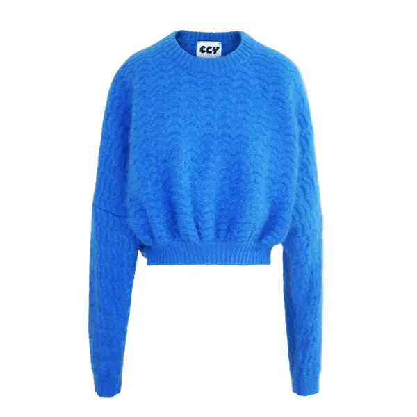 CCY CURRENCY Zigzag Relief Mohair Blend Sweater - Blue