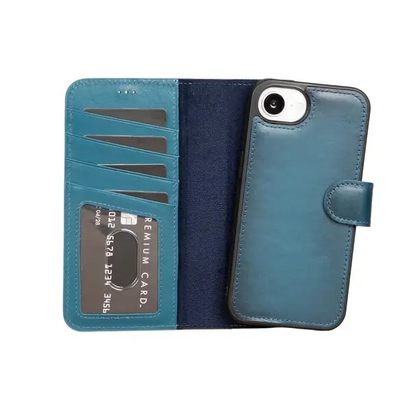 LEATHERE Iphone Onaltı E Leather Wallet Case Petrol Brooklyn - Blue