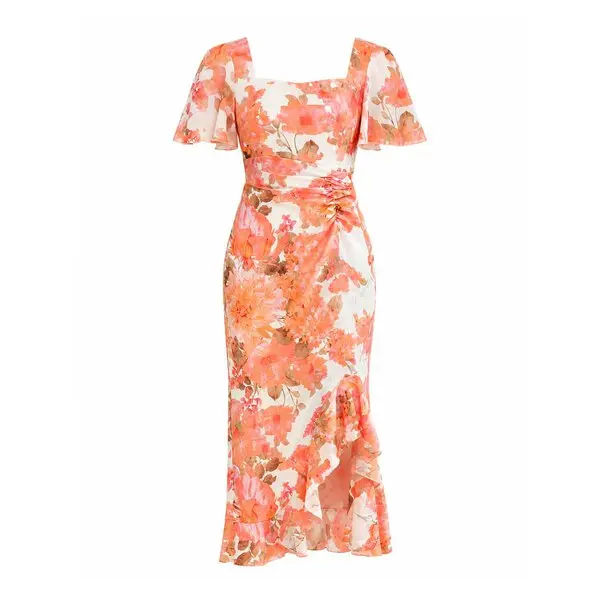 GIRL IN MIND Heidi Floral Print Ruched Midi Dress - White