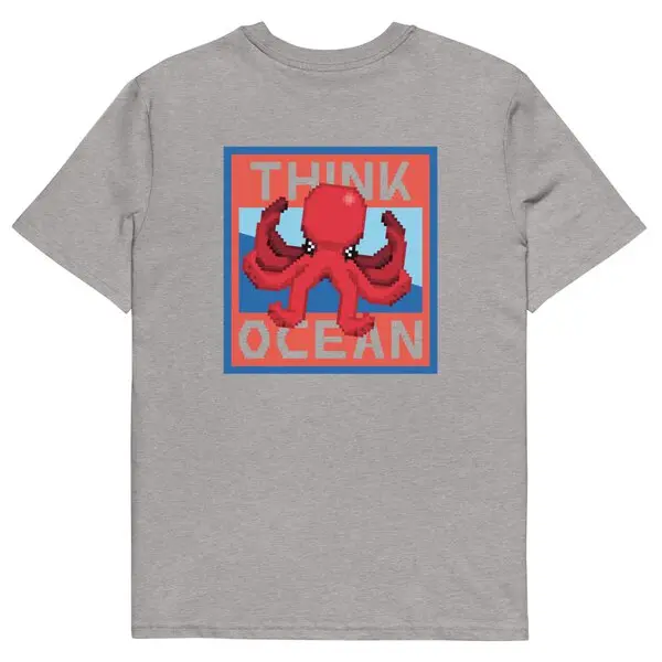 ANCHOR & CREW Heather Think Ocean Octopus Pixel Art Organic Cotton T-shirt - Grey