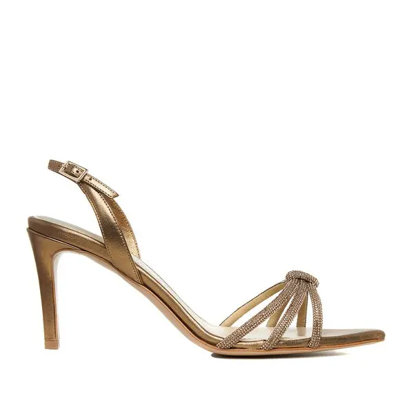 GINISSIMA Daisy Crystals And Leather Sandals Low Heel - Gold
