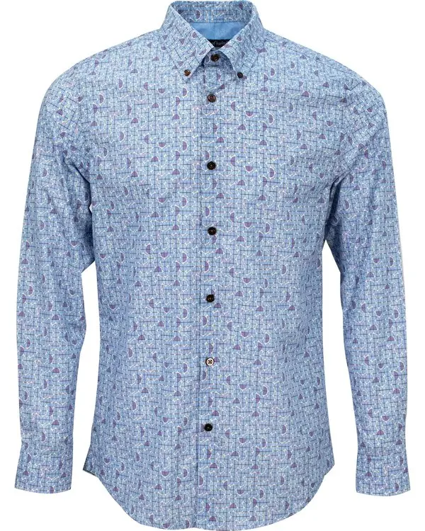 LORDS OF HARLECH Morris Geo Tulip Shirt - Blue