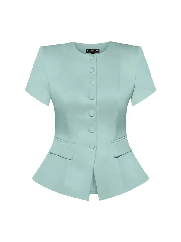 TIA DORRAINE Romantic Glow Short Sleeves Blazer - Green