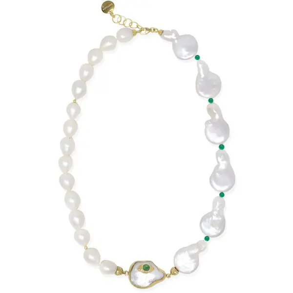 VINTOUCH ITALY The Eye Gold-plated Emerald & Pearl Statet Necklace - Green