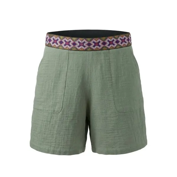 LALIPOP DESIGN Sage Muslin Textured Waistband Relaxed Shorts - Green