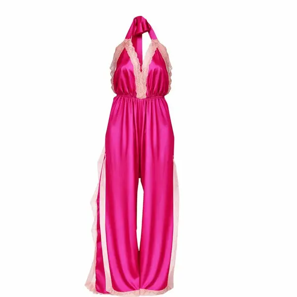 NOBLESSE OBLIGE Hot Long Open Leg Halter Neck Romper - Pink