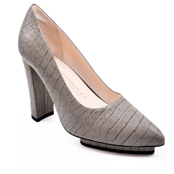 BEAUTIISOLES BY ROBYN SHREIBER Neutrals / Pippa Taupe Embossed Leather Work Wedding Evening Platform Pump - Brown