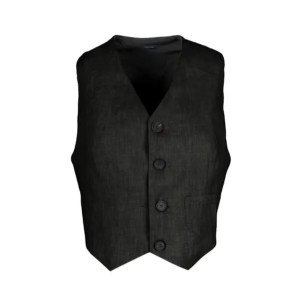 JANA COSHÈ Olive Open Back Linen Vest With Horn Buttons - Black