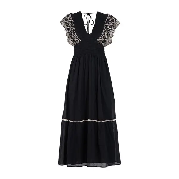 ROSE & NANCY Eleanor Dress And White Heart Embroidered - Black