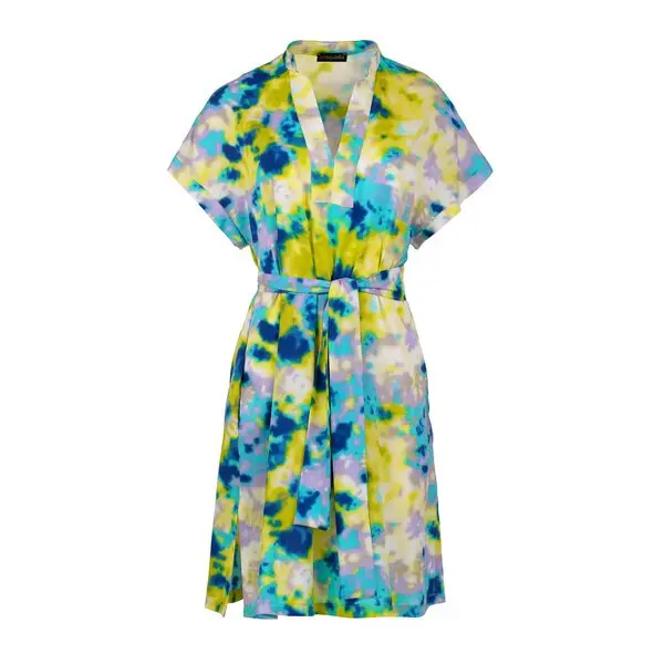 CONQUISTA Abstract Print Dress With Slits - Orange