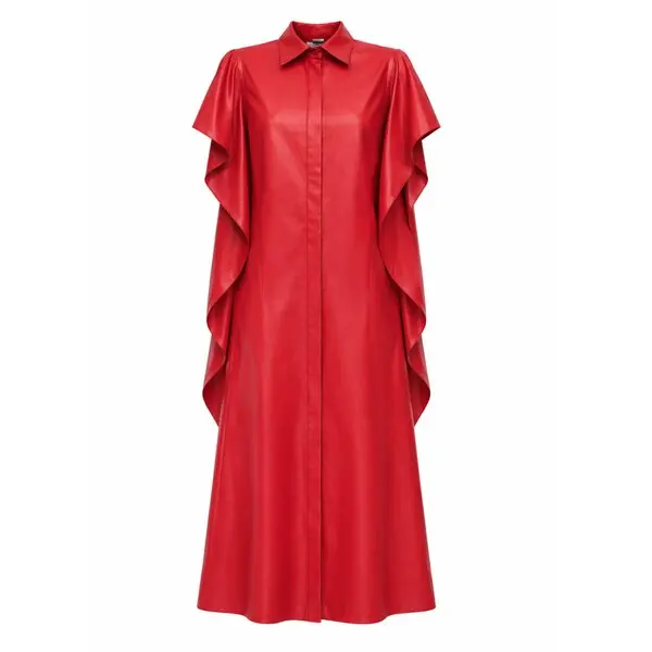 JULIA ALLERT Draped Faux Leather Shirt Dress - Red