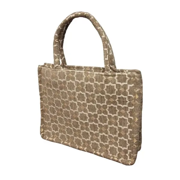 BERBER LEATHER Moroccan Print Fabric Tote Bag - Grey