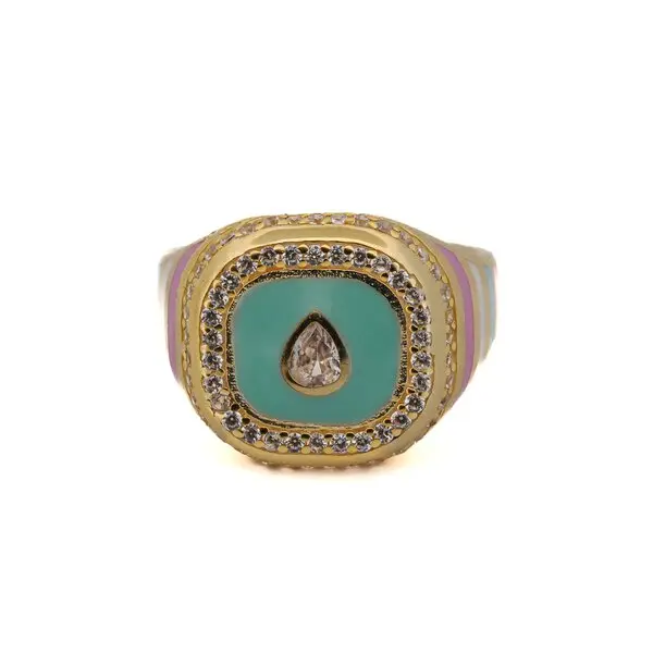 EBRU JEWELRY Gold / Blue / Yellow Pastel Colors Diamond & Gold Spring Statet Ring Multicolor - Gold/blue/yellow