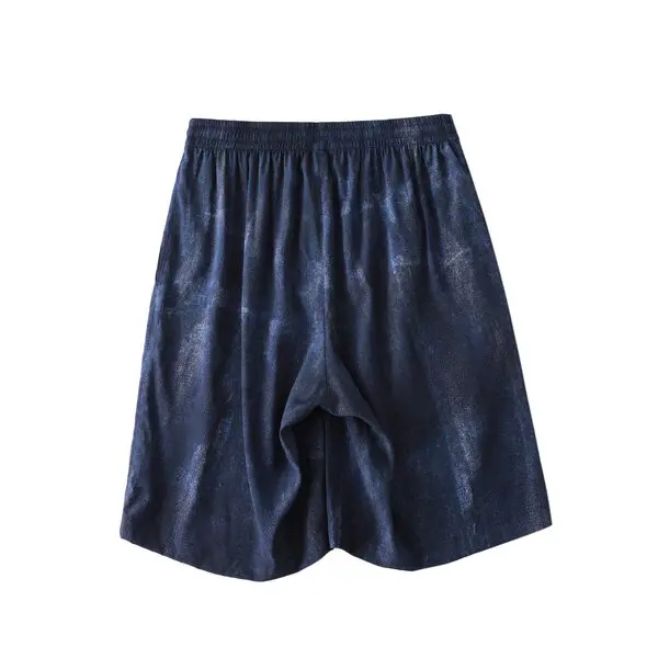SOFT STROKES SILK Pure Mulberry Silk Tie Dye Printed Shorts - Blue