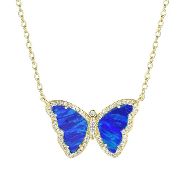 KAMARIA Gold / Blue Opal Butterfly Necklace With Stripes Indigo & Gold - Gold/blue