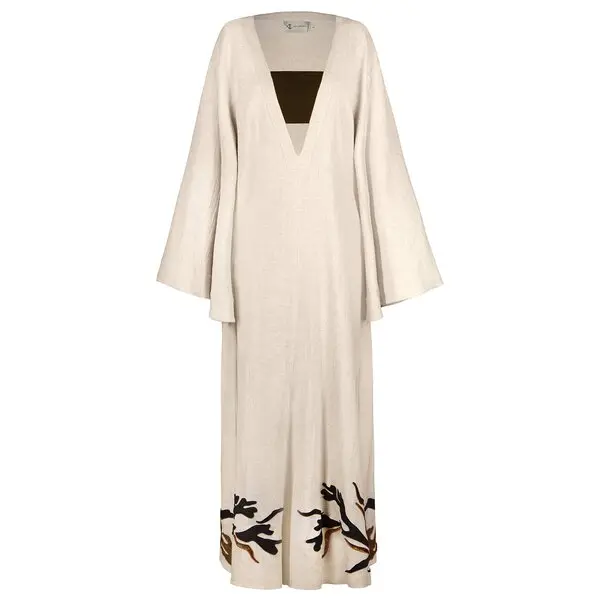ALINA CERNATESCU Neutrals Sahara Maxi Oversized Embroidered Linen Holiday Resort Dress - Black