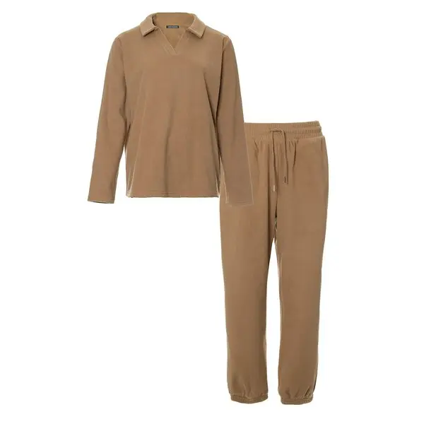 PRETTY YOU Neutrals / Fleece Lounge Set In Tan - Brown