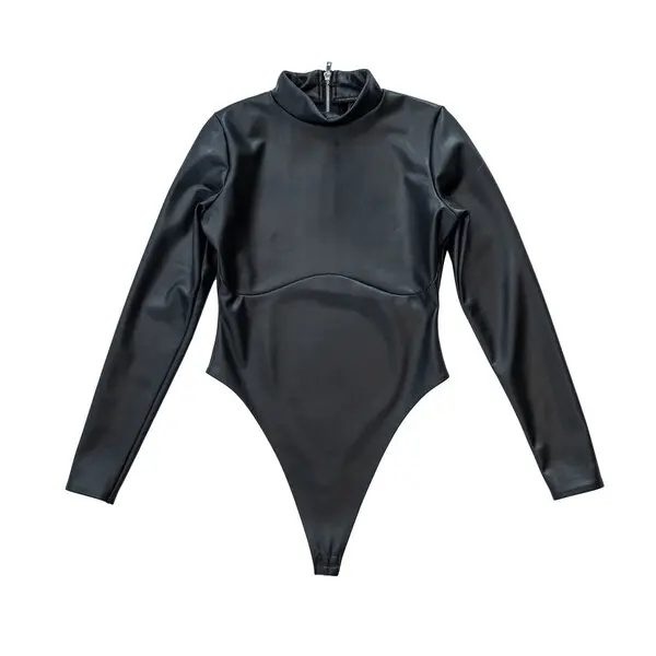 CIRCULAR PATH Vegan Leather Mock Neck - Black