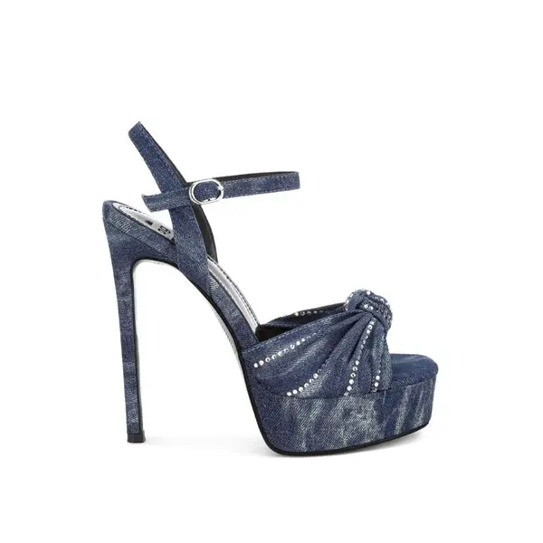 RAG & CO Margala Knotted Rhinestone Embellished Sandals In Denim By