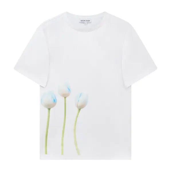 SOUR FIGS Blue / White Ice Blue Tulip Trio T-shirt In White - Blue/white