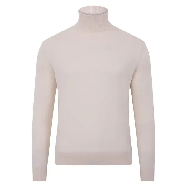 PAUL JAMES KNITWEAR Ultra Fine Cotton Atwood Roll Neck Jumper Ecru - White