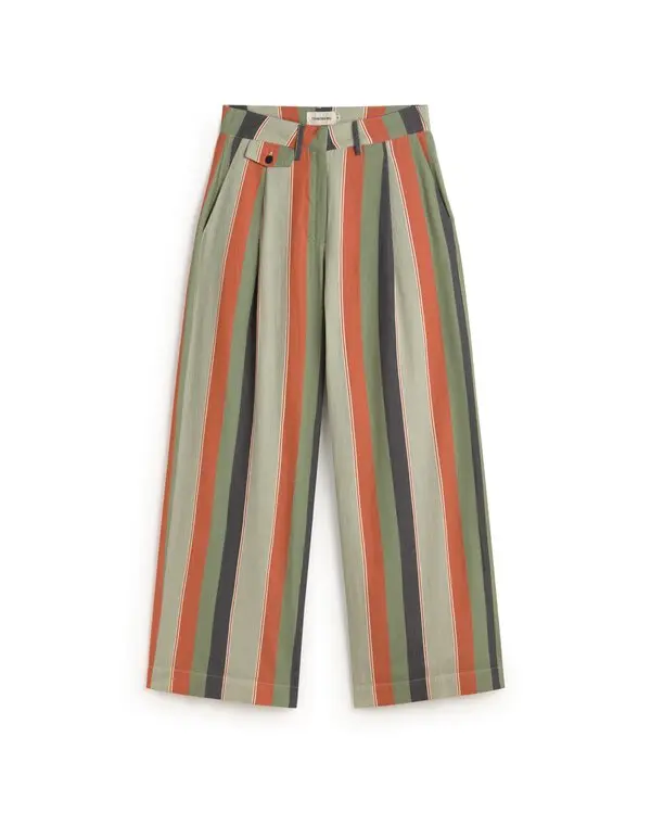 THINKING MU Wide Leg Low Rise Pants With Multicolored Stripes Pat - Orange