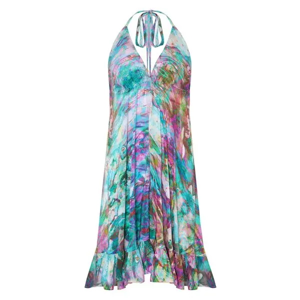 SOPHIA ALEXIA Liquid Rainbow Mini Silk Ibiza Dress - Yellow
