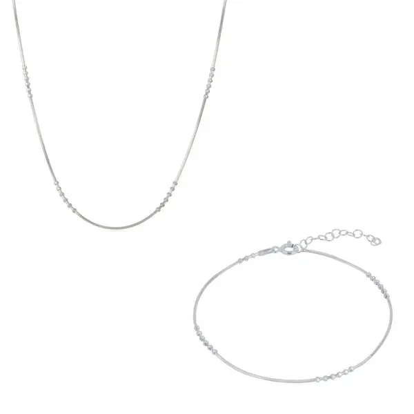 SPERO LONDON Sterling Bracelet & Necklace Set Small Beaded - Silver