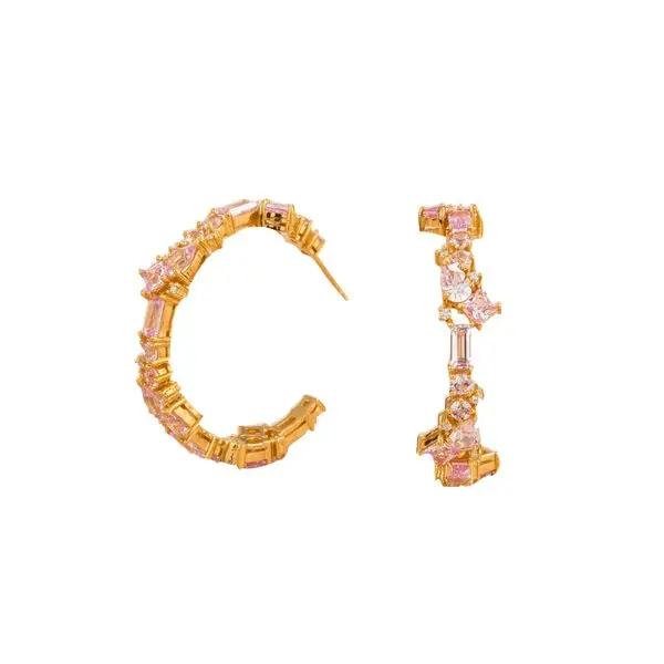 JUVETTI  Pink Sapphire & Diamond Lanna Hoop Gold Earrings - Orange