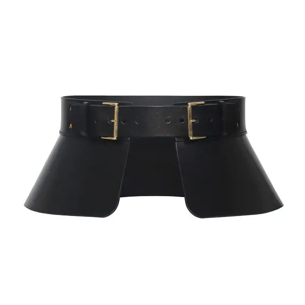 HAUTE CUIR Leather Peplum Corset Belt - Black
