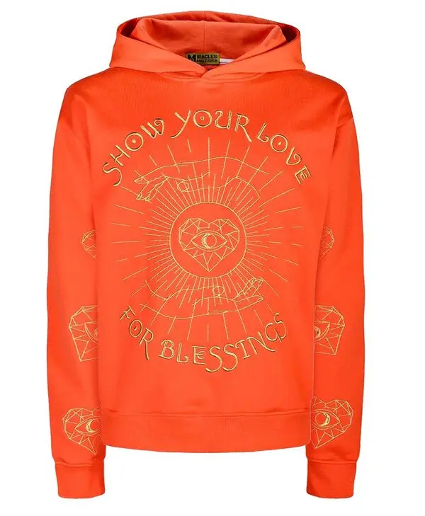 MIRACLES MANIFESTER Show Your Love Affirmation Embroidered Hoodie - Orange