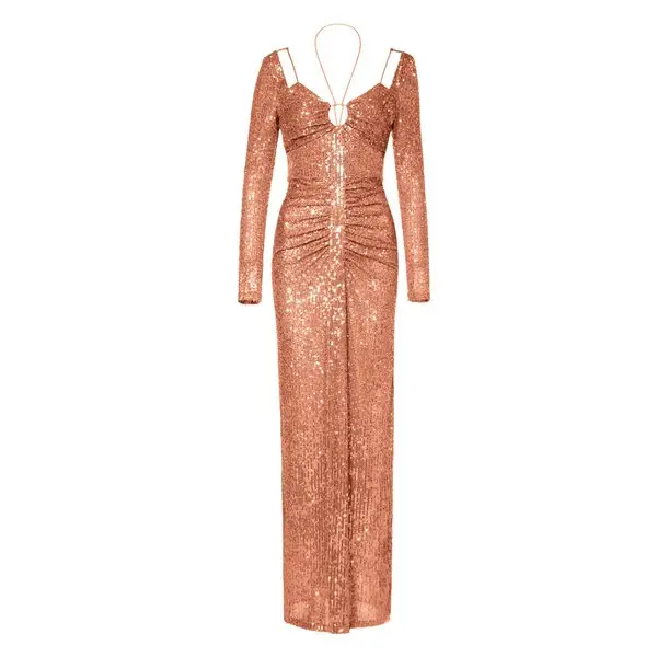 AGGI BY HALEWSKI Dianna Apricot Brandy Sequin Cocktail Dress - Orange