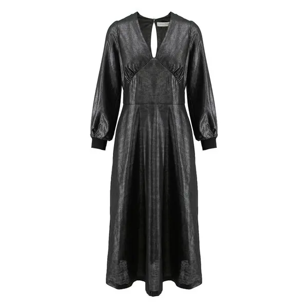 LARISA DRAGNA Linen Midi Dress With Metallic Sheen - Black