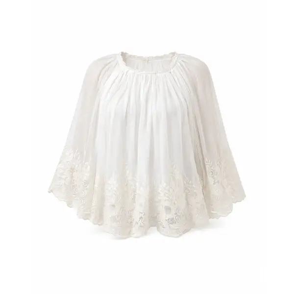 IZABELA MANDOIU Aurélia Embroidered Silk Cape Blouse - White