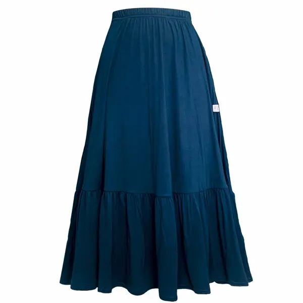 FROCK TALES Boho Gathered Midi Skirt With Pockets In Petrol - Blue