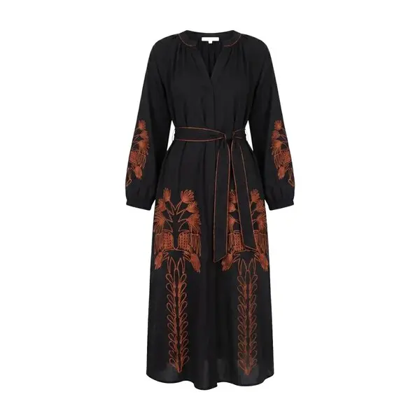 Adrift Clothing Robin Belted Dress In Inkwell - Black