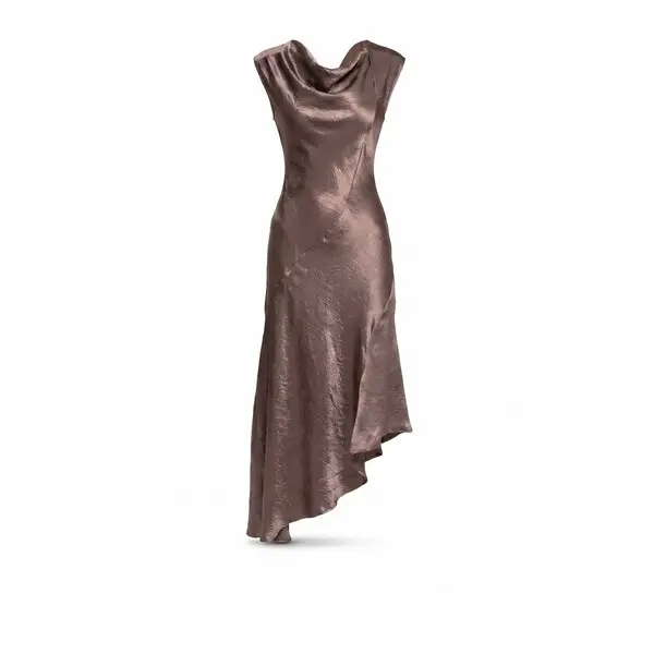 TANTRA SPAIN SL Midi Dress With A Silk-textured Boat Neckline And An Asymmetrical Hem - Brown