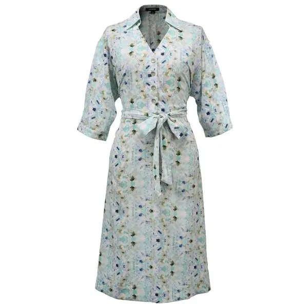 SMART AND JOY V Neckline Floral Print Shirt-dress -light - Blue
