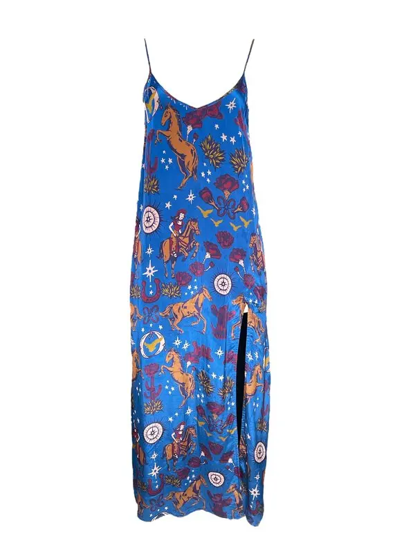 ANY OLD IRON Blue / Brown / Red Blue Easy Rider Star Viscose Dress - Blue/brown/red