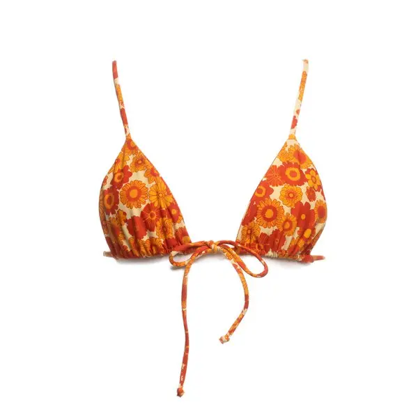 PATTI JANE SWIM Sharon's Sunny Floral Front-tie Triangle Bikini Top - Orange