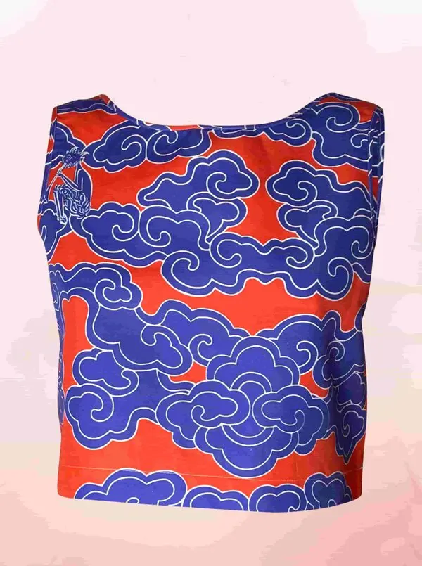 WILD CLOUDS Organic Cotton & Linen Two-way Tank Indigo Clouds - Blue