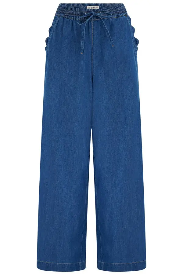 SUGARHILL BRIGHTON Megan Scallop Trousers Deep Denim - Blue