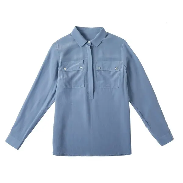 SOFT STROKES SILK Pure Silk Long Sleeve Relaxed Fit Blouse Elva - Blue