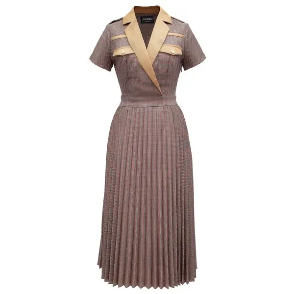 SMART AND JOY Prince Of Wales Fabric Pleated Dress - Brown