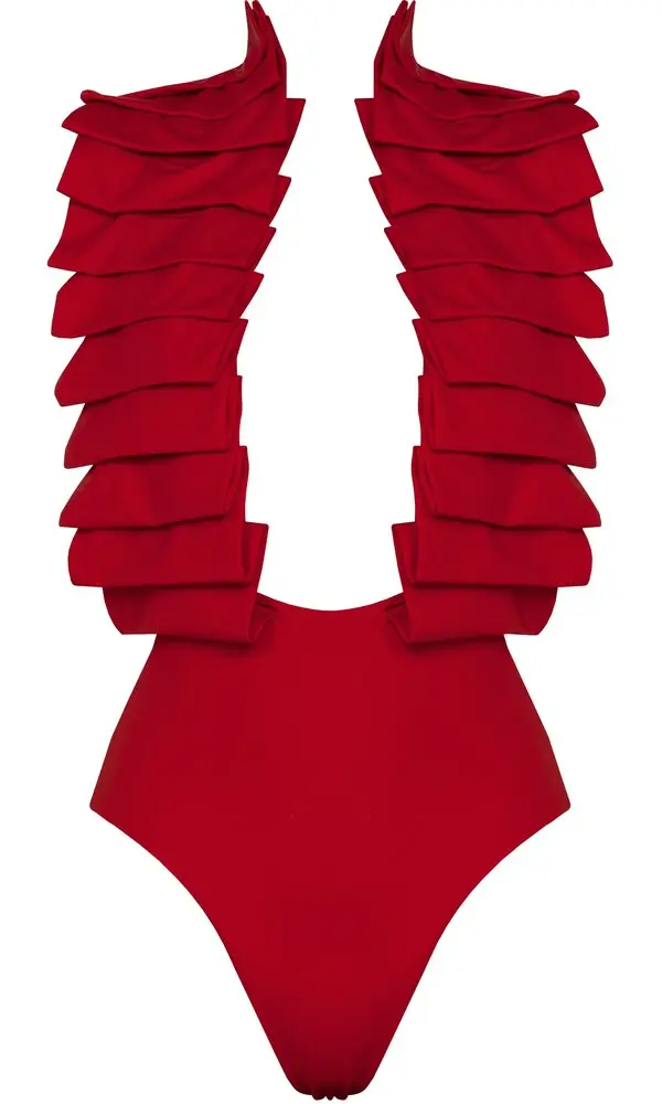 ANTONINIAS Dahlia Plunge One-piece Swimsuit - Red