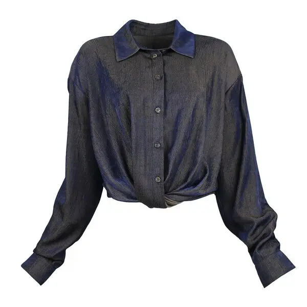 LALIPOP DESIGN Relaxed Shirt With Draped Front Hem - Blue