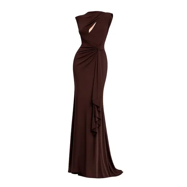 TANTRA SPAIN SL Long Dress Draped At The Shoulder With Slit And Bow - Brown