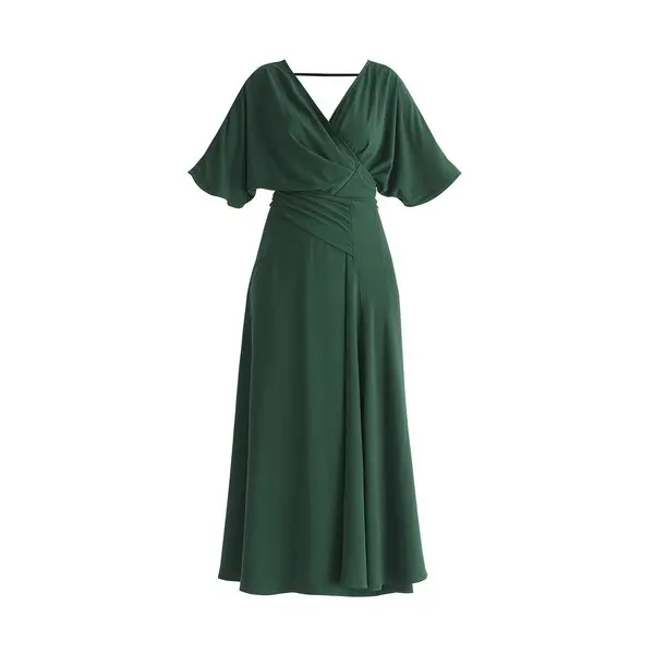 PAISIE Flare Sleeves Maxi Wrap Dress - Green