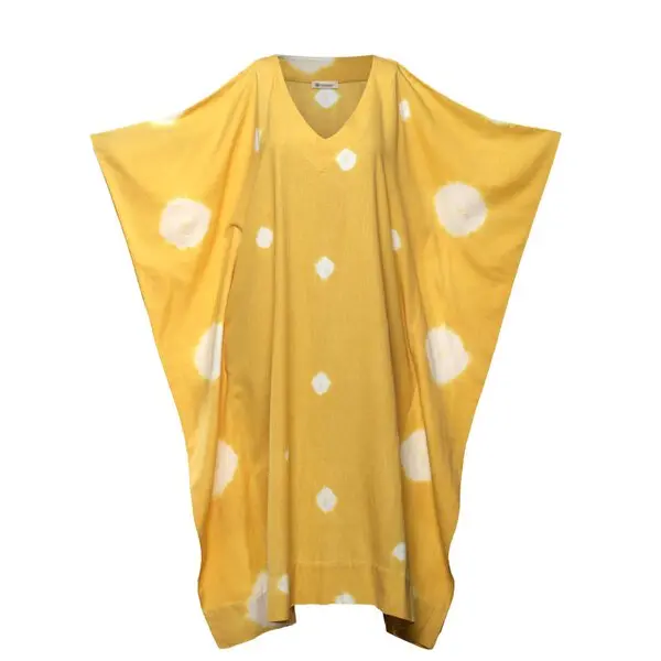 HERITAGEMODA Yellow Tie-dye Handwoven Cotton Kaftan Dress - Orange