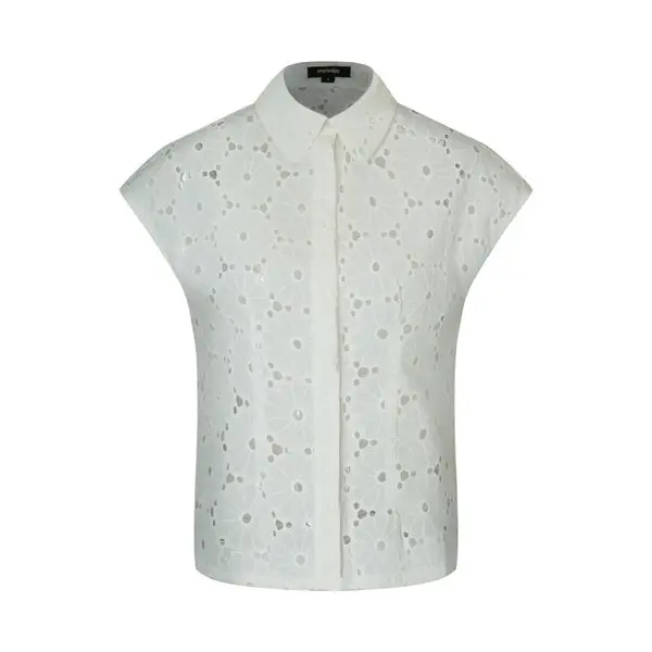 SMART AND JOY Cotton Lace Shirt With Short Sleeves - White